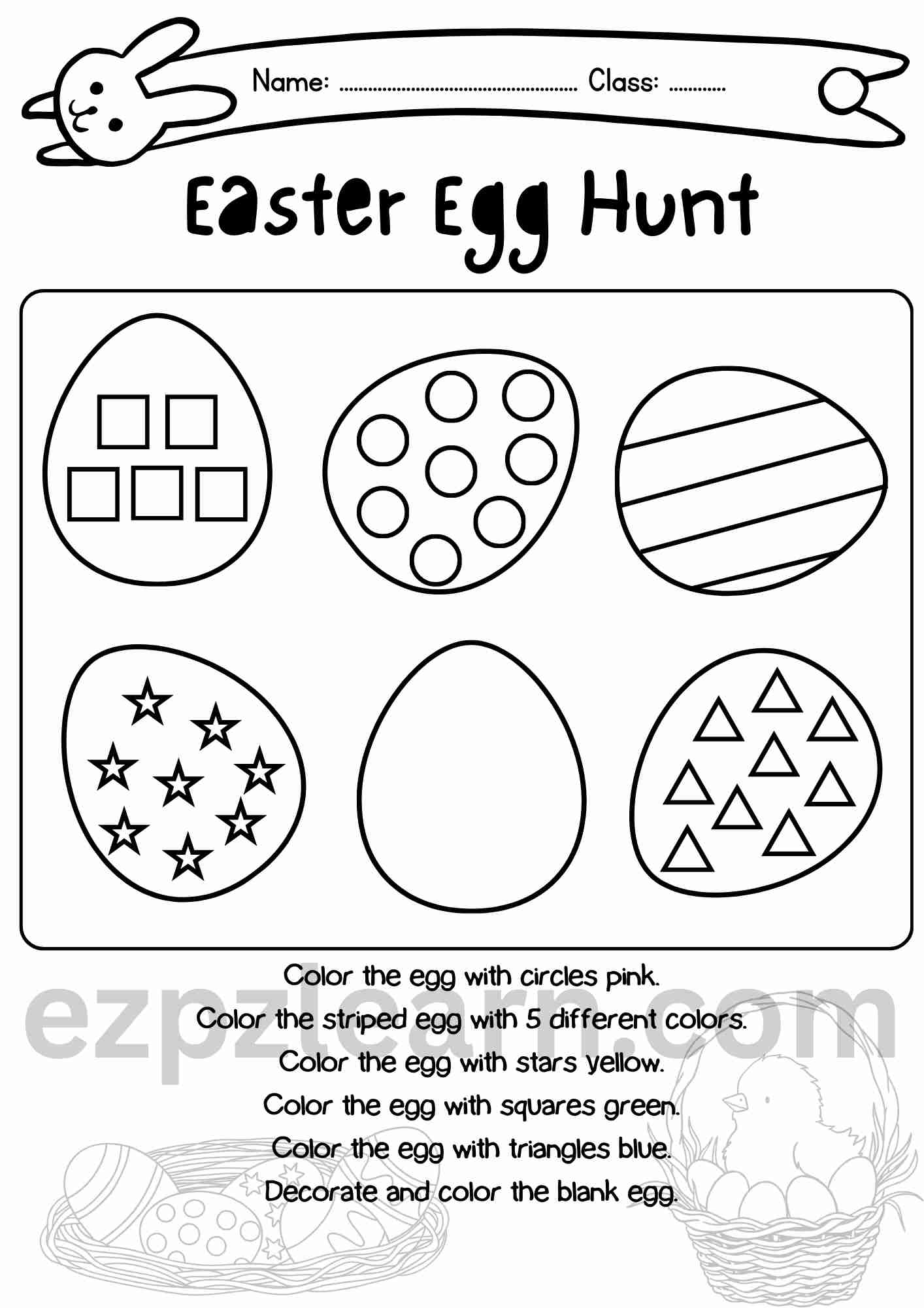 Color the Easter Eggs Activity PDF Printable - Ezpzlearn.com